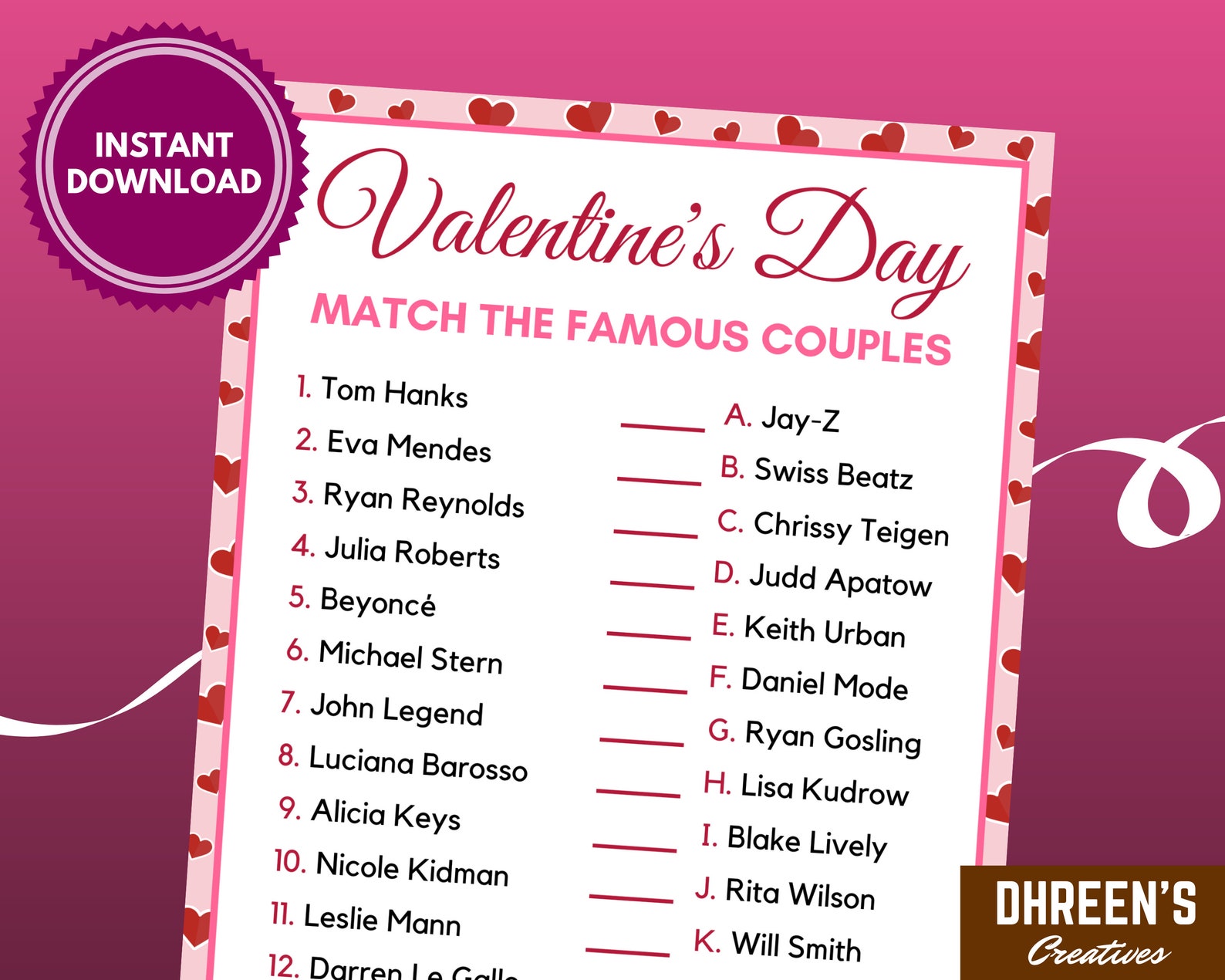 Valentine's Day Match the Famous Couples Printable Game - Etsy Canada