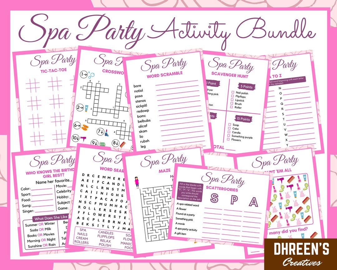 Spa Birthday Party Activity Bundle 10 Printable Activities for Kids Spa ...