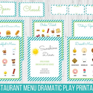 Printable Restaurant Dramatic Play, Pretend Play Diner Digital Download ...