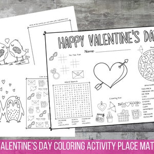 Valentine's Day Coloring Place Mat, School Party Kids Activity - Etsy