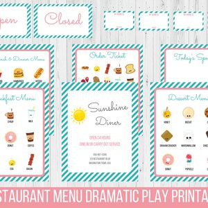 Printable Restaurant Dramatic Play, Pretend Play Diner Digital Download ...