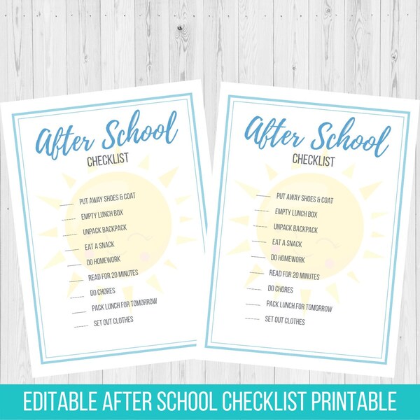 After School Checklist Editable - Etsy