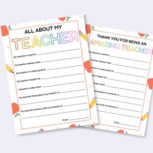 Teacher Appreciation Printable, All About My Teacher Interview, Last ...