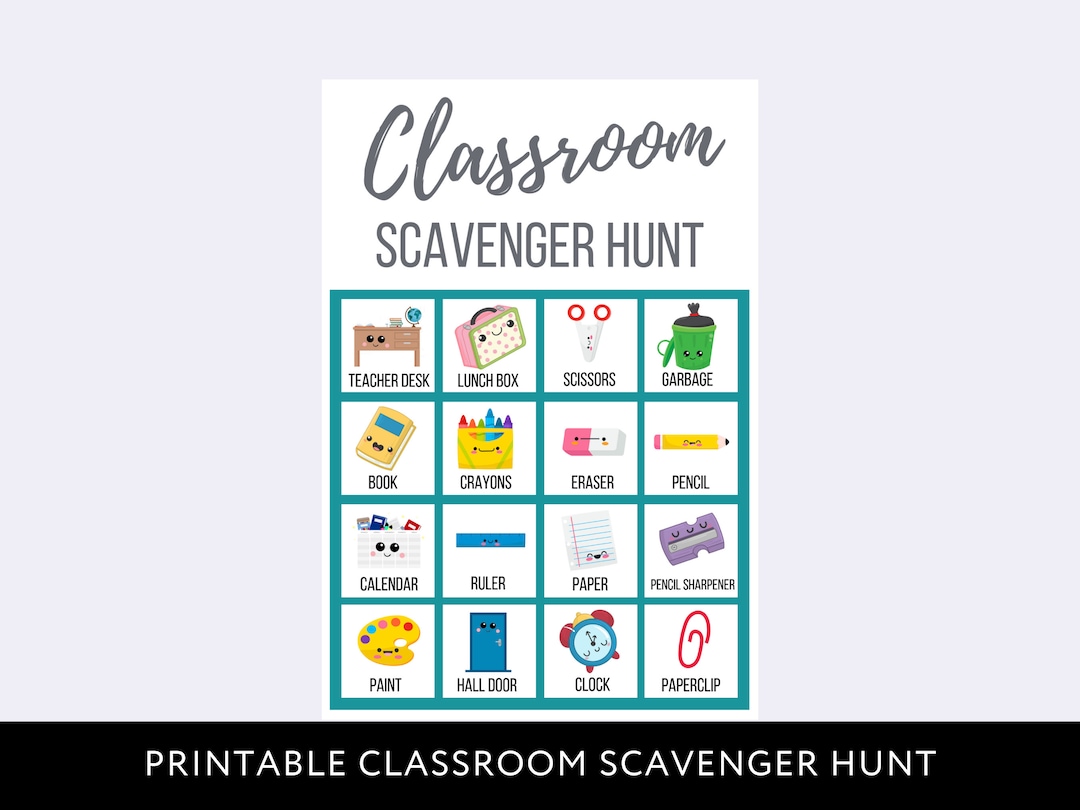 Classroom Scavenger Hunt Printable for Kids, Back to School Digital ...