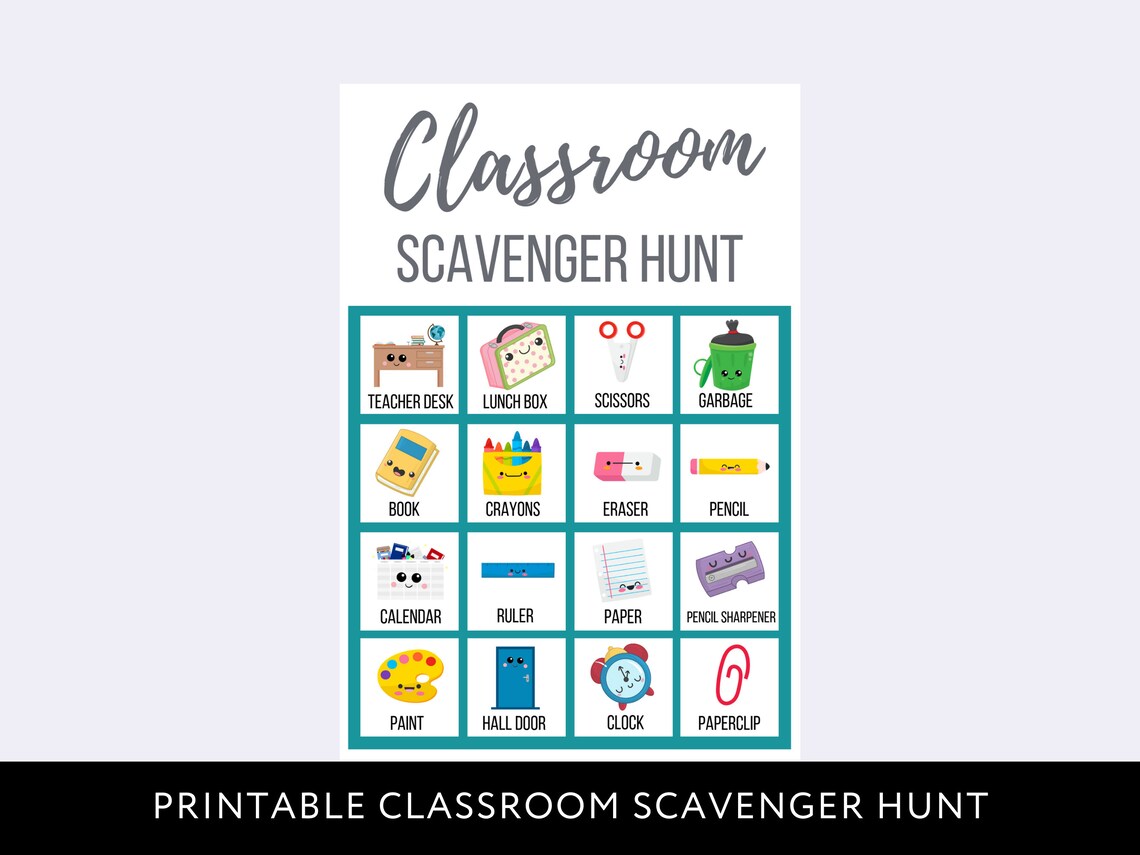 Classroom Scavenger Hunt Printable for Kids, Back to School Digital ...