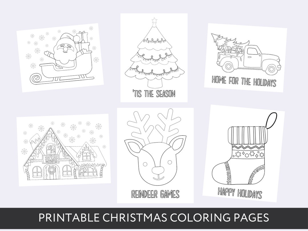 Printable Christmas Coloring Pages for Kids, Holiday Party Digital ...