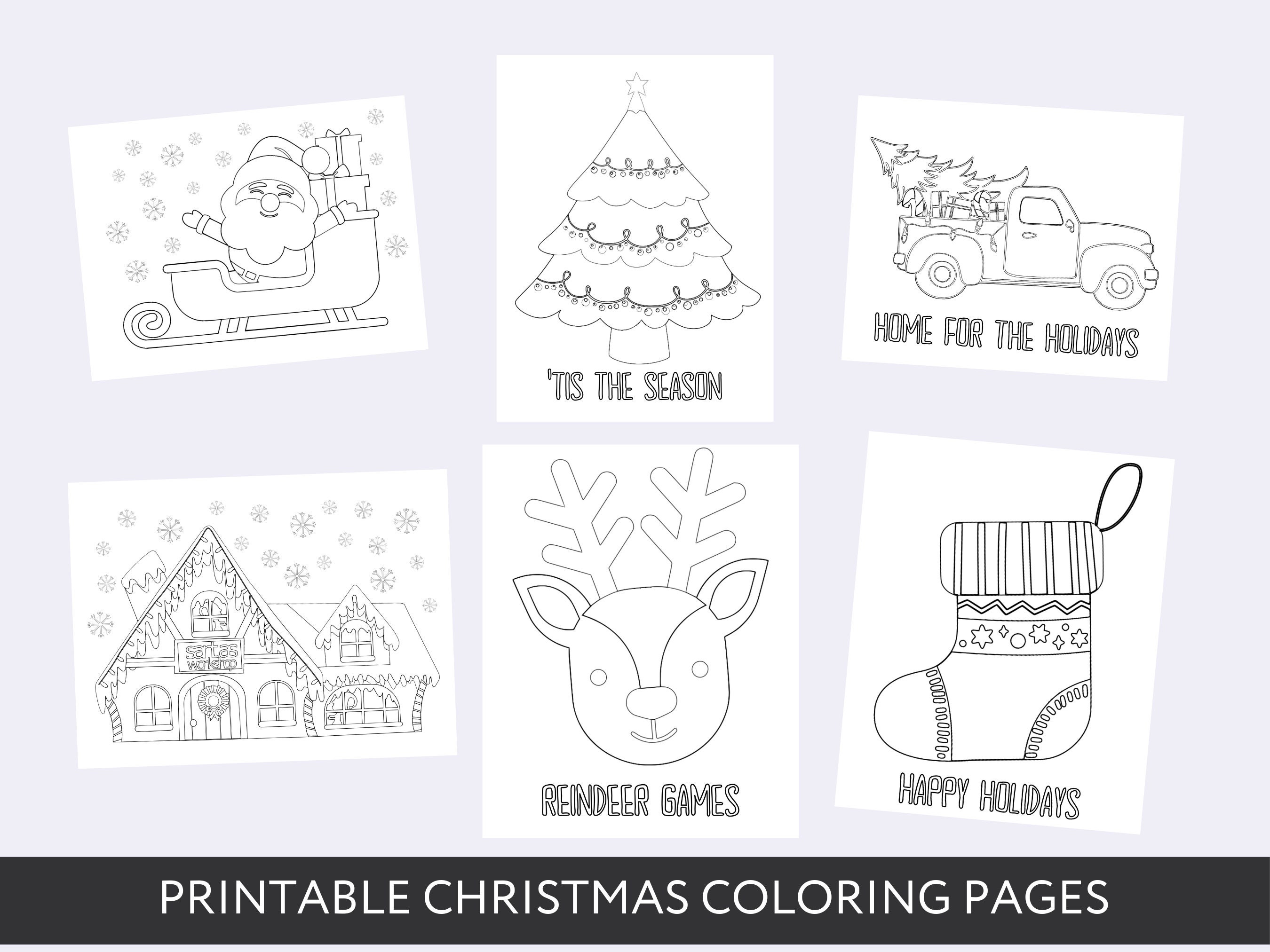 Printable Christmas Coloring Pages for Kids, Holiday Party Digital ...