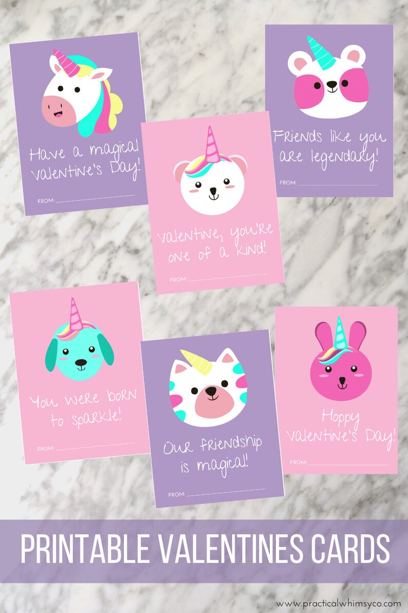 Unicorn Valentines Day Card for Kids Caticorn Printable - Etsy