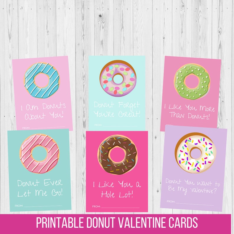 Donut Valentines Day Card for Kids, Sprinkles Printable Valentines ...