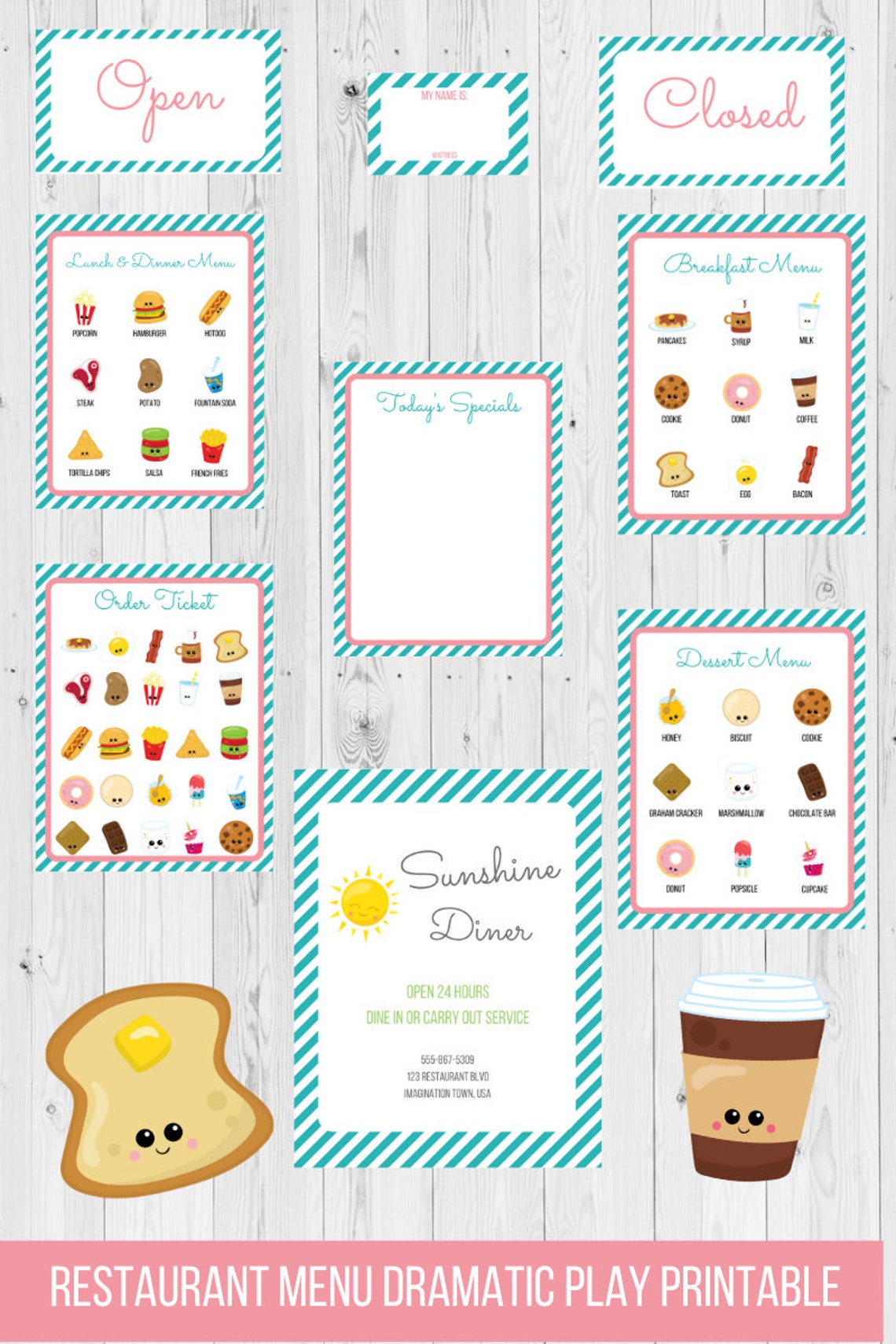 Jeu dramatique de restaurant modifiable imprimable pour les enfants ...