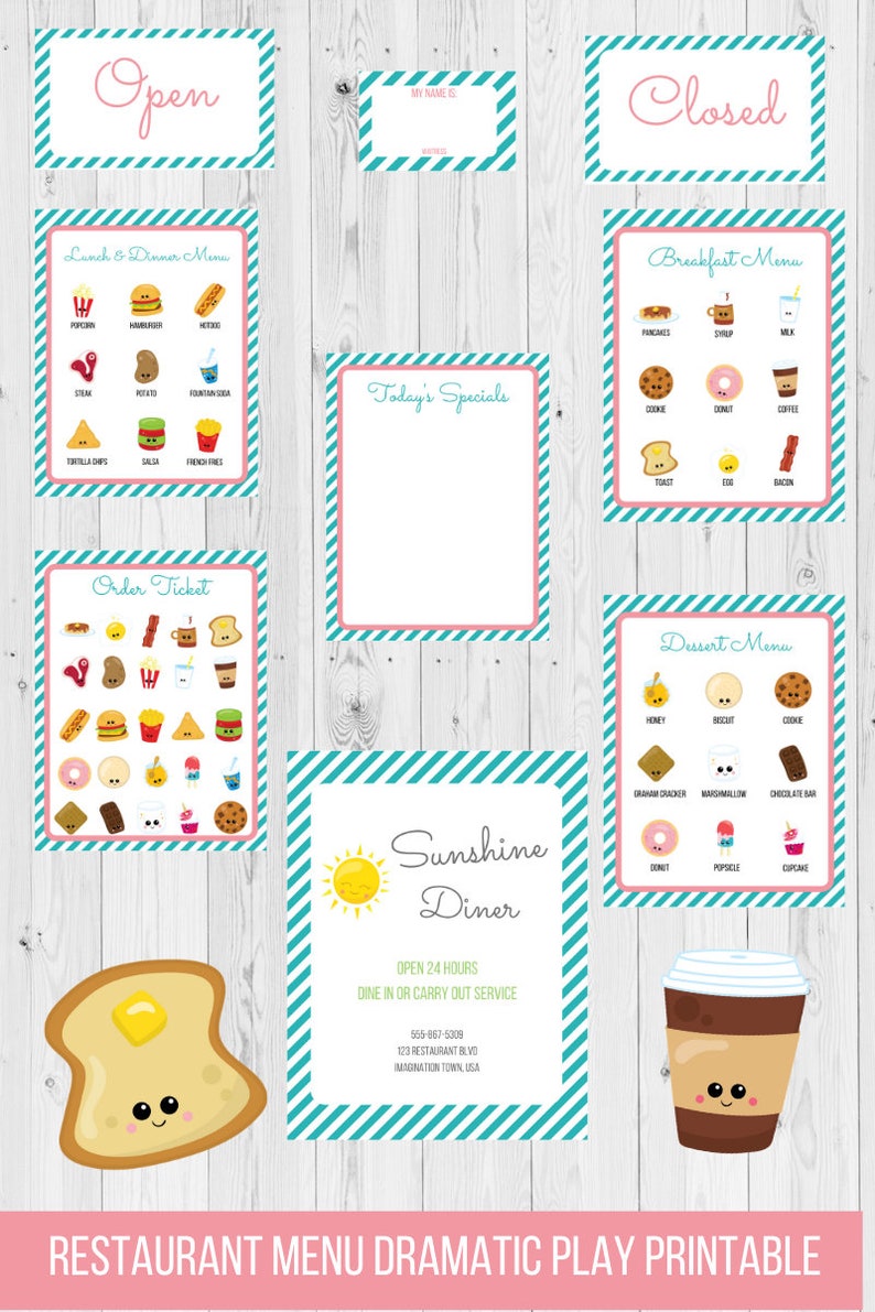 Editable Restaurant Dramatic Play Printable for Kids, Diner Digital ...