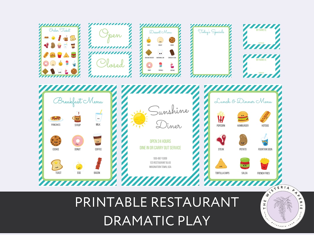 Printable Restaurant Dramatic Play, Pretend Play Diner Digital Download ...