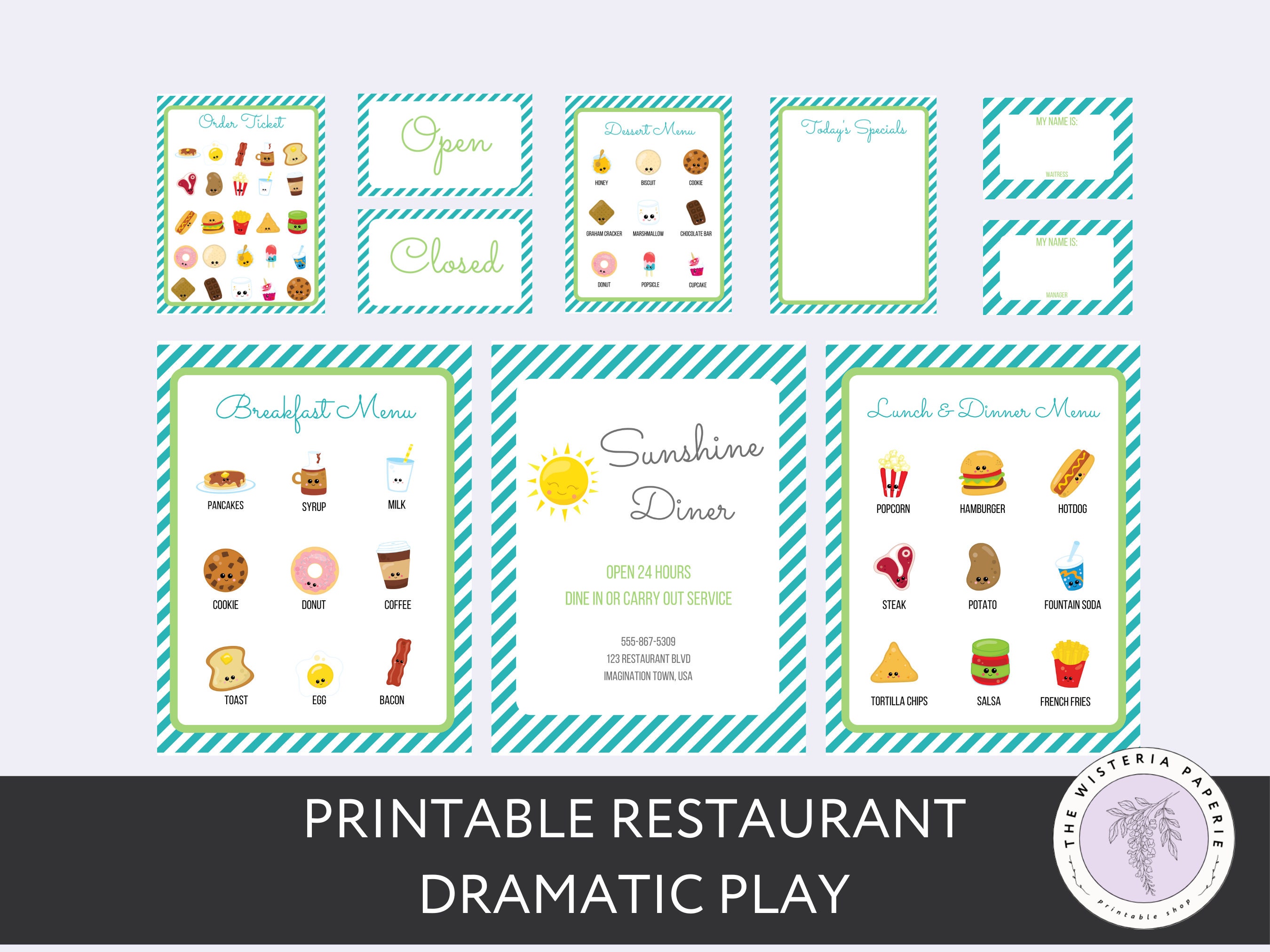 Printable Restaurant Dramatic Play, Pretend Play Diner Digital Download ...