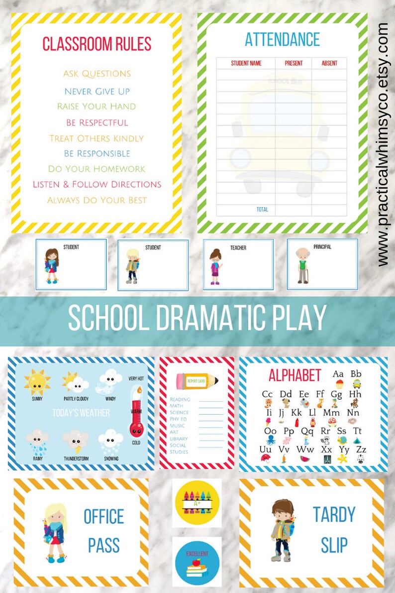 Printable School Dramatic Play for Kids, Classroom Pretend Play Digital ...
