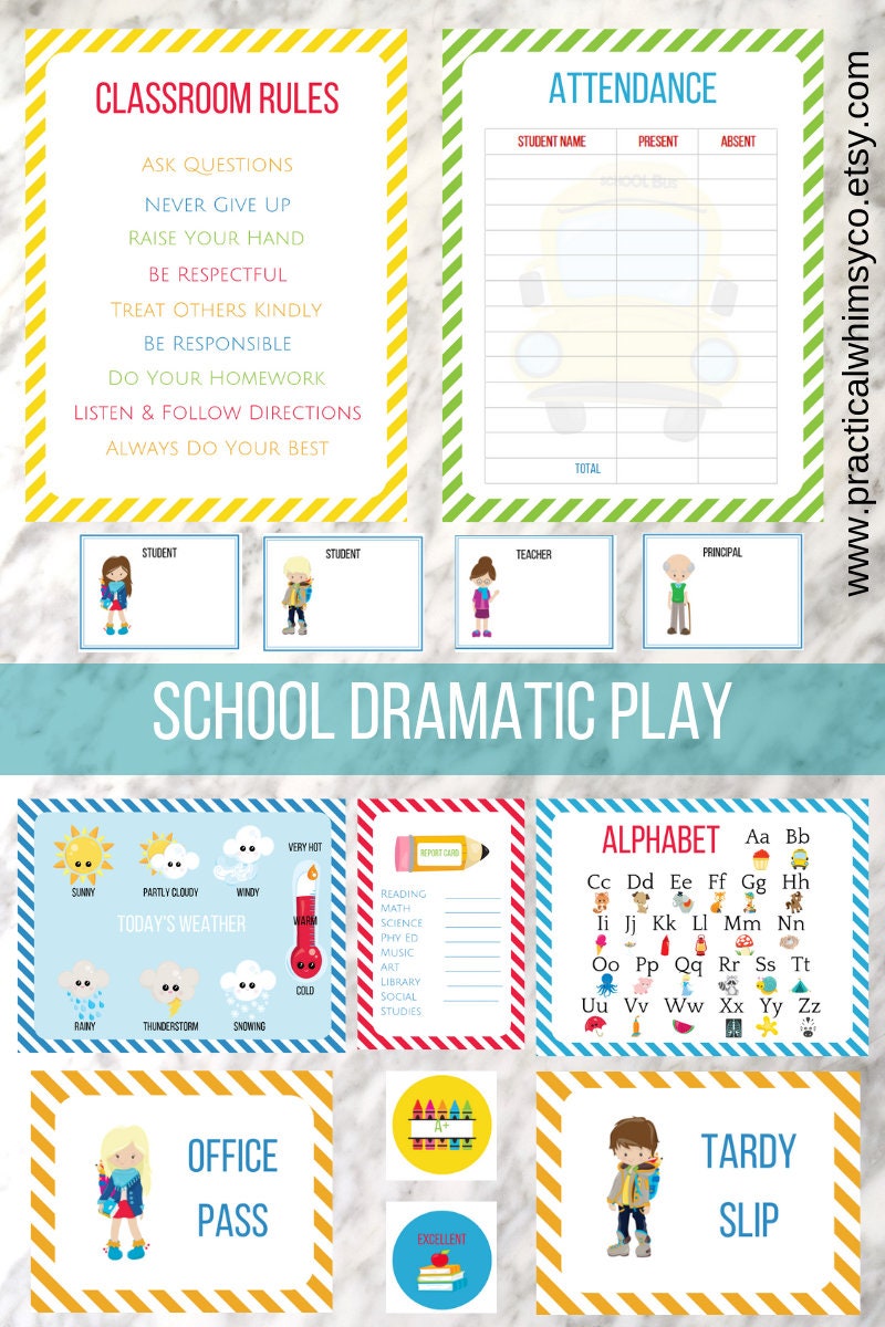 Printable School Dramatic Play for Kids, Classroom Pretend Play Digital ...