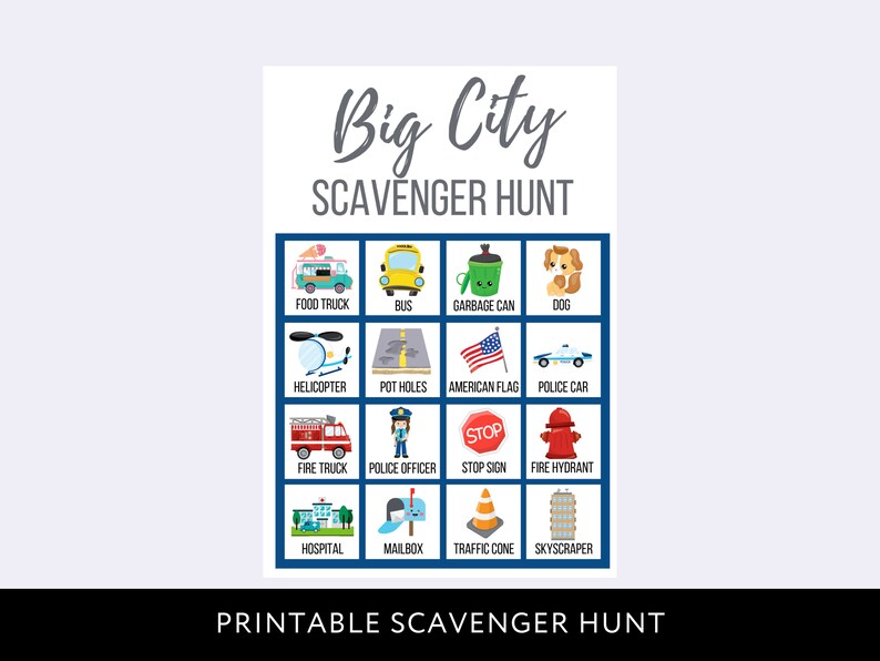 Big City Scavenger Hunt Printable for Kids, Vacation Digital Download ...