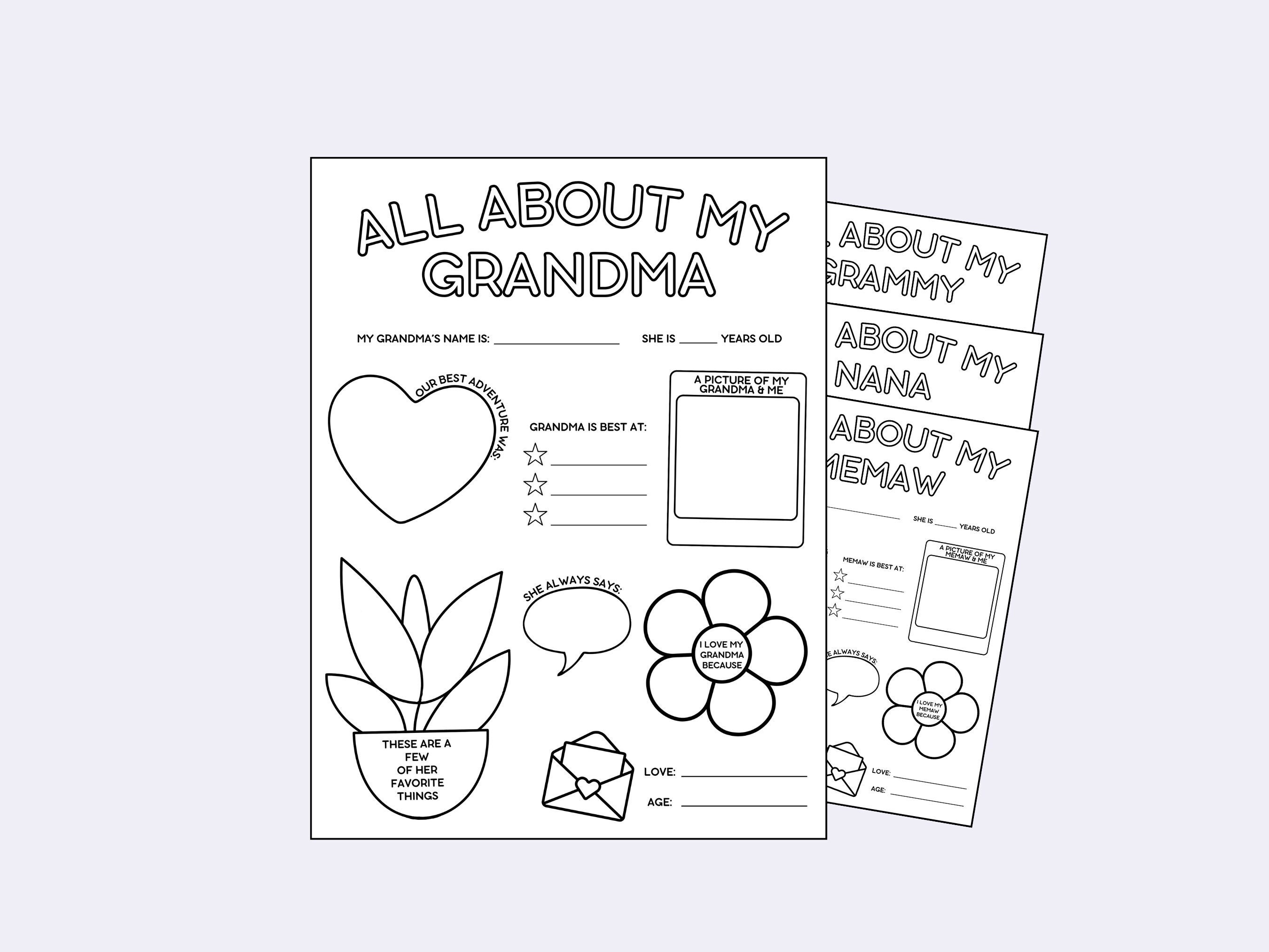 All About My Grandma Mothers Day Printable, Happy Mothers Day Craft ...