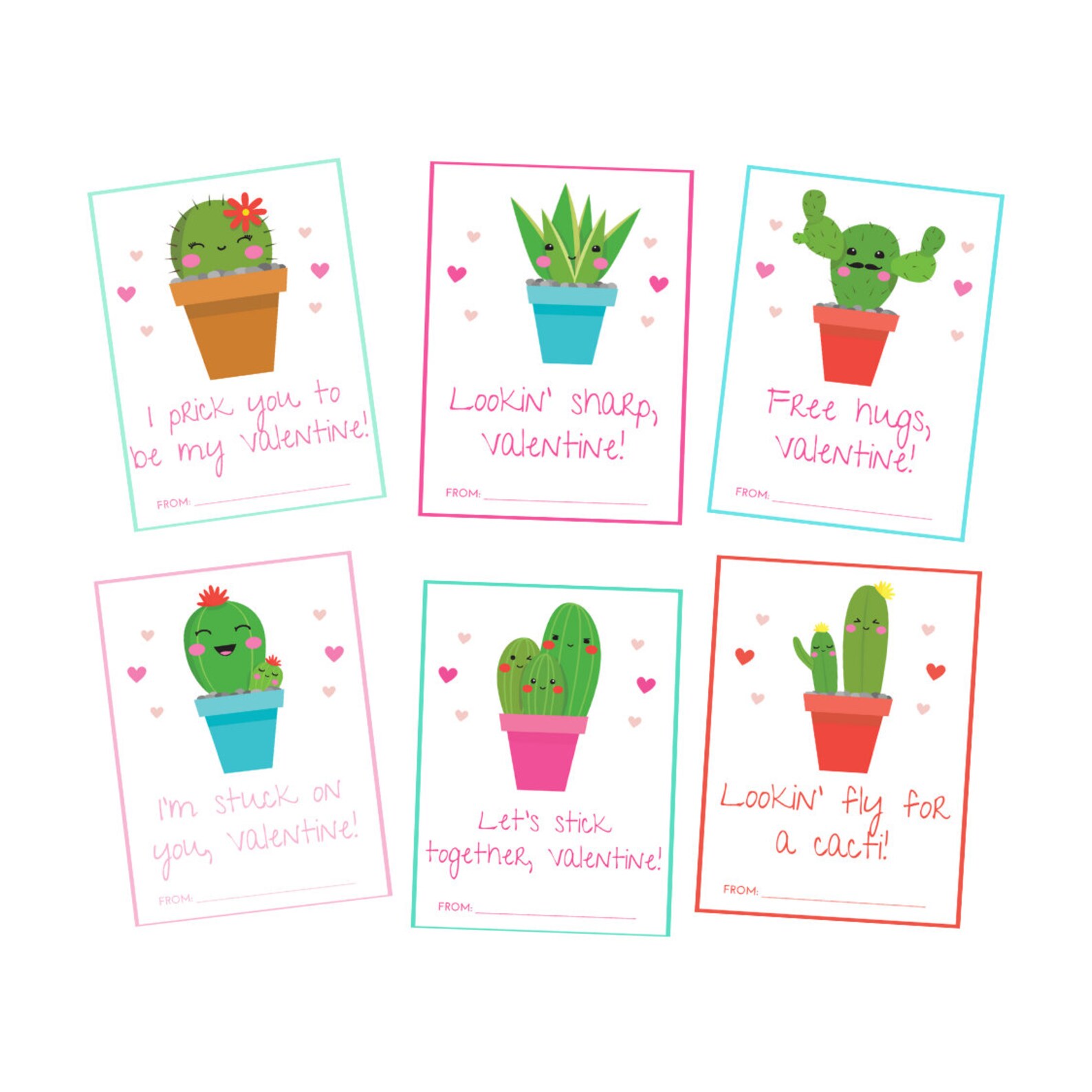 Succulent Valentines Day Card for Kids, Cactus Printable Valentine ...