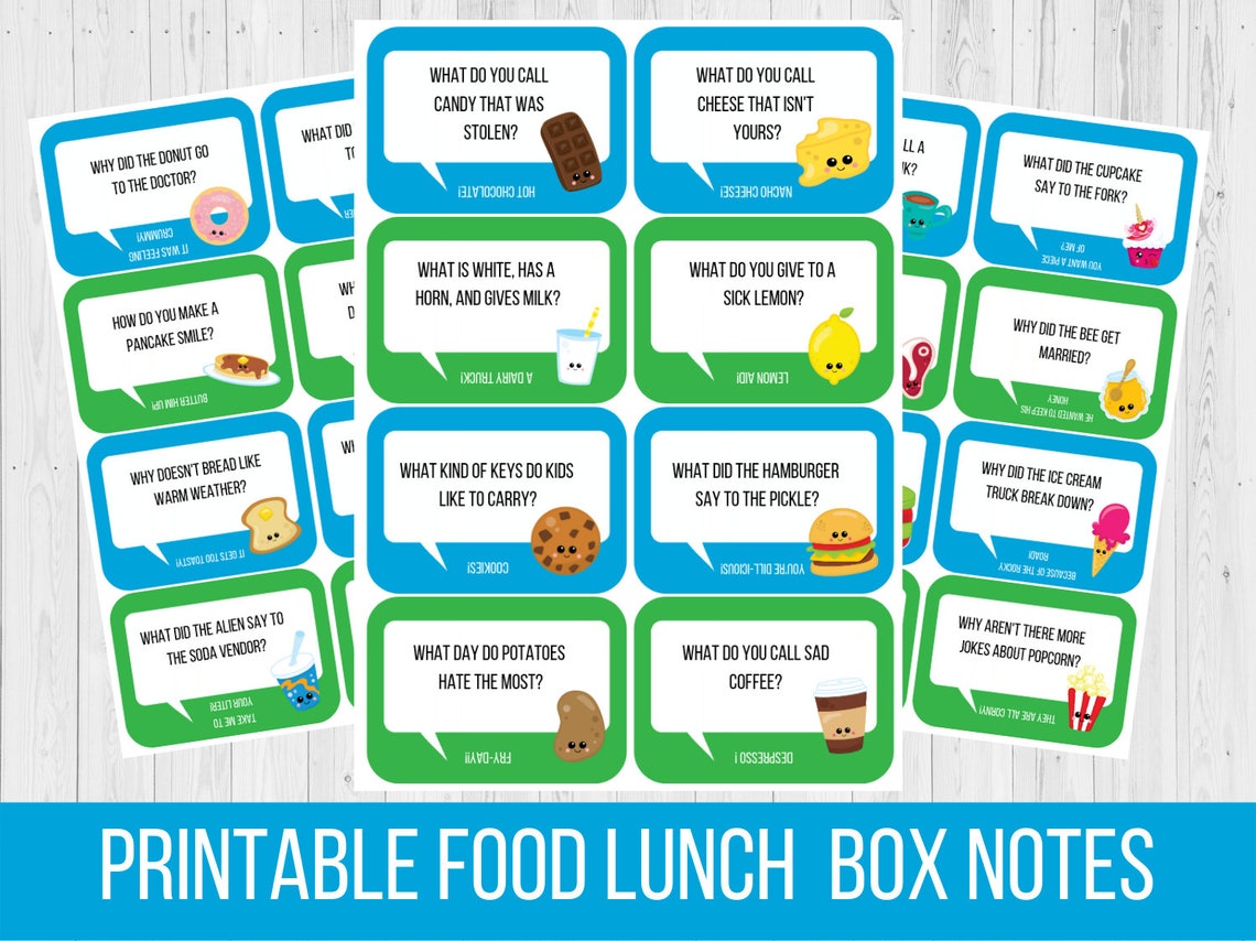 Kawaii Food Lunchbox Notes for Kids Lunch Box Notes Jokes - Etsy