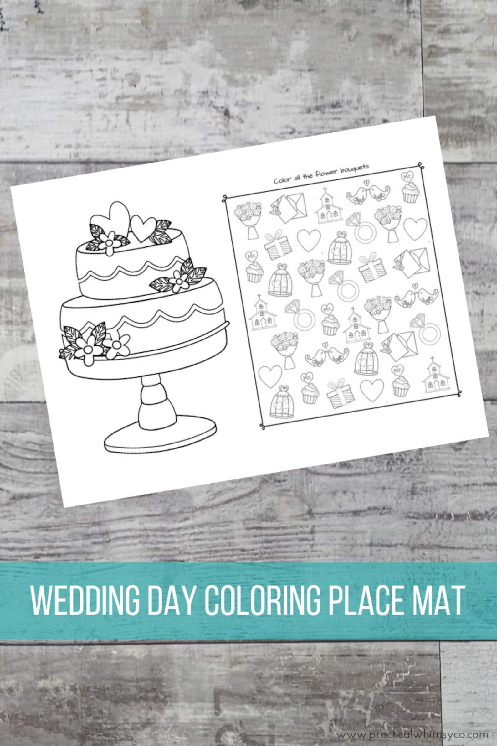 Printable Wedding Coloring Place Mat, Reception Activity Digital ...