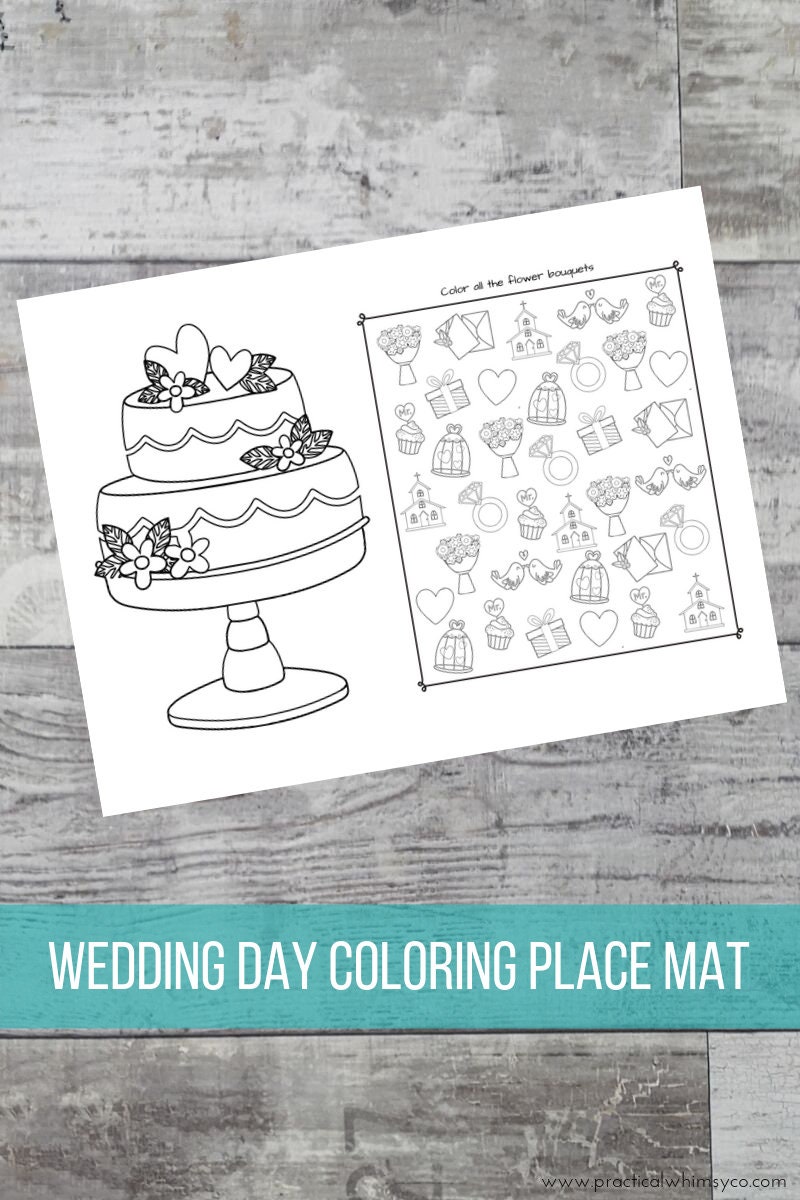 Printable Wedding Coloring Place Mat, Reception Activity Digital ...
