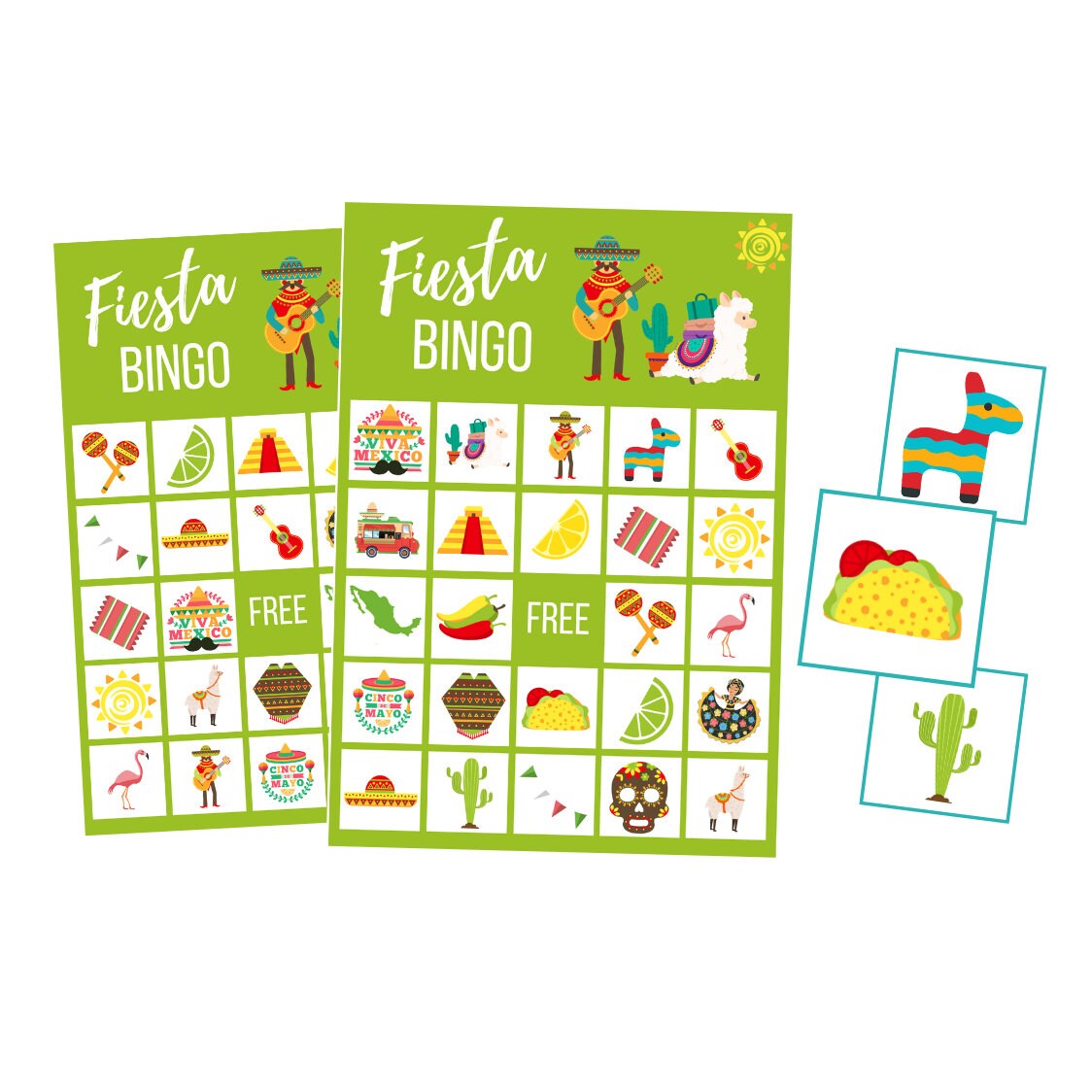 Printable Fiesta BINGO Cards, Llama Digital Download Birthday Party ...