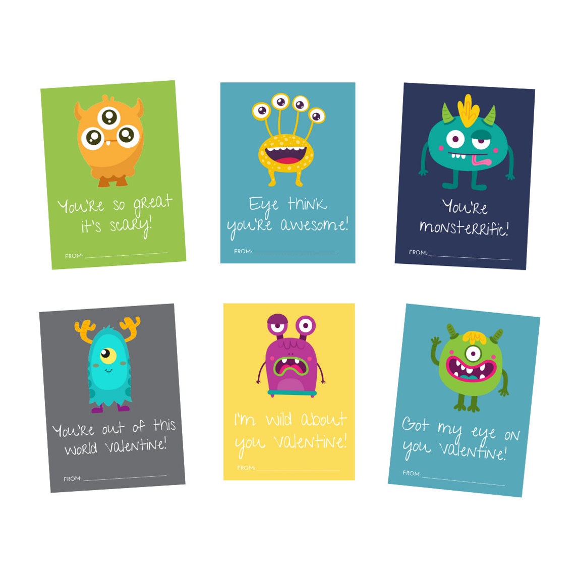 Monster Valentines Day Card for Kids Space Printable - Etsy