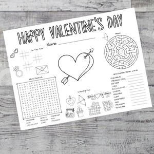 Valentine's Day Coloring Place Mat, School Party Kids Activity - Etsy