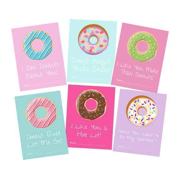 Donut Valentines Day Card for Kids Sprinkles Printable - Etsy