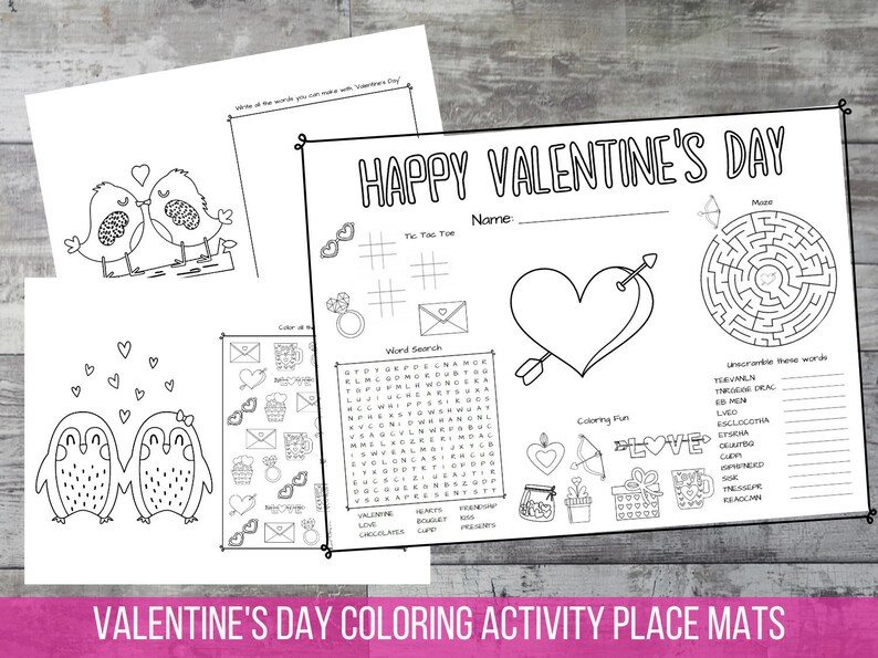 Valentine's Day Coloring Place Mat, School Party Kids Activity - Etsy