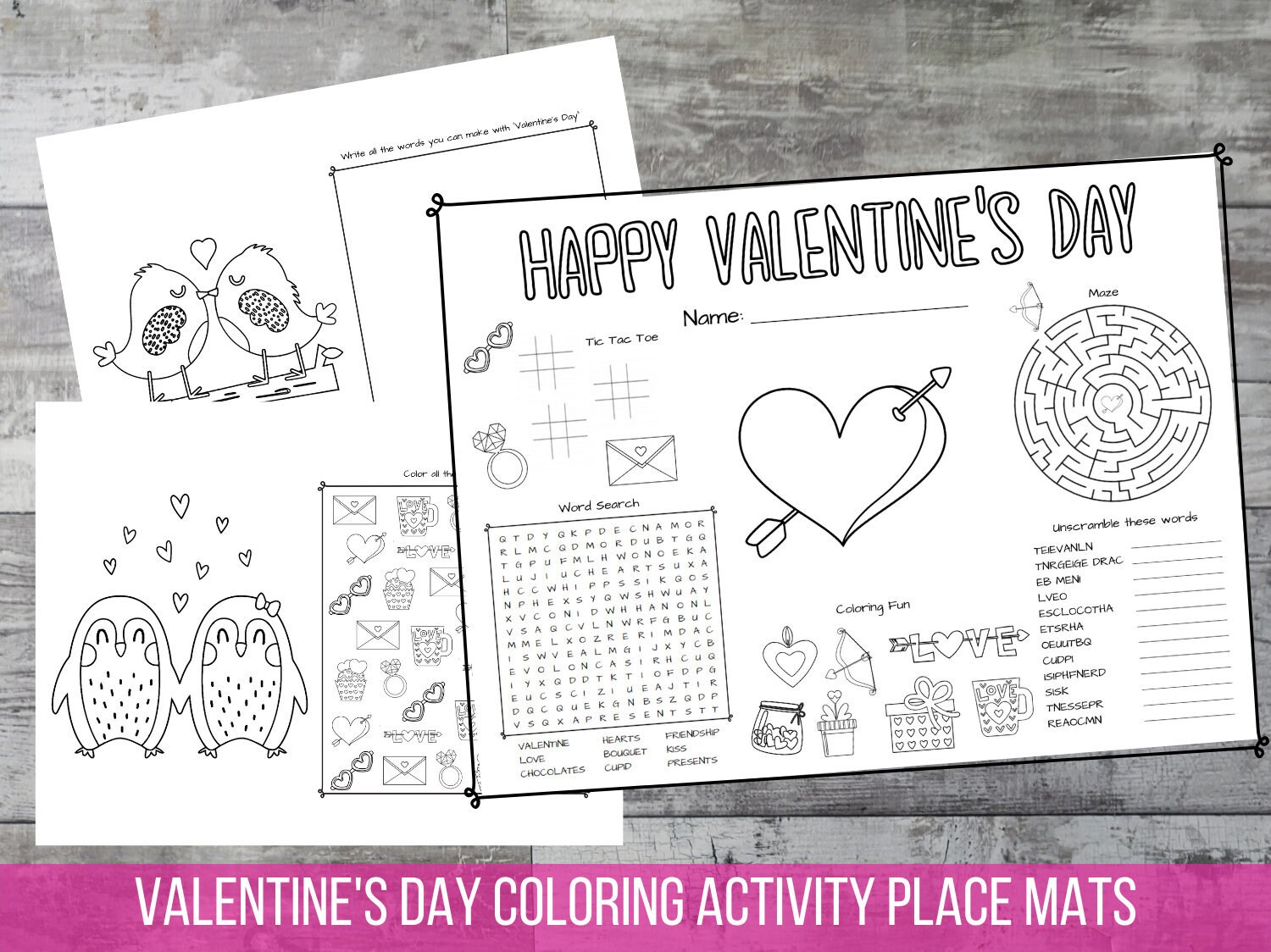 Valentine's Day Coloring Place Mat, School Party Kids Activity - Etsy