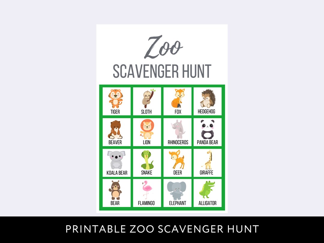 Zoo Scavenger Hunt Printable for Kids, Field Trip Digital Download ...