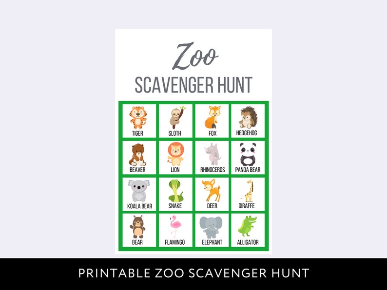 Zoo Scavenger Hunt Printable for Kids Field Trip Digital - Etsy Singapore