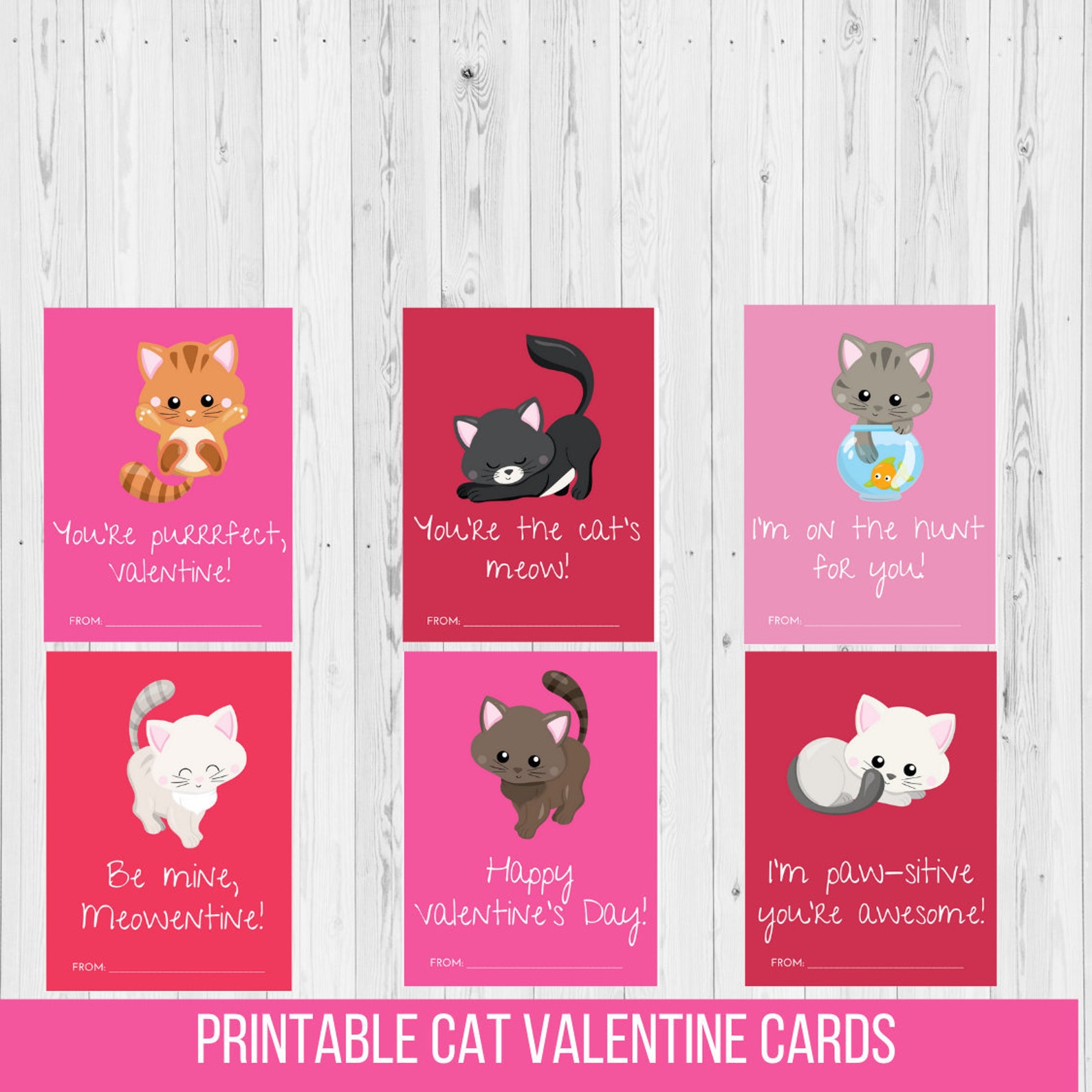 Cat Valentines Day Card for Kids, Kitten Printable Valentines Cards for ...