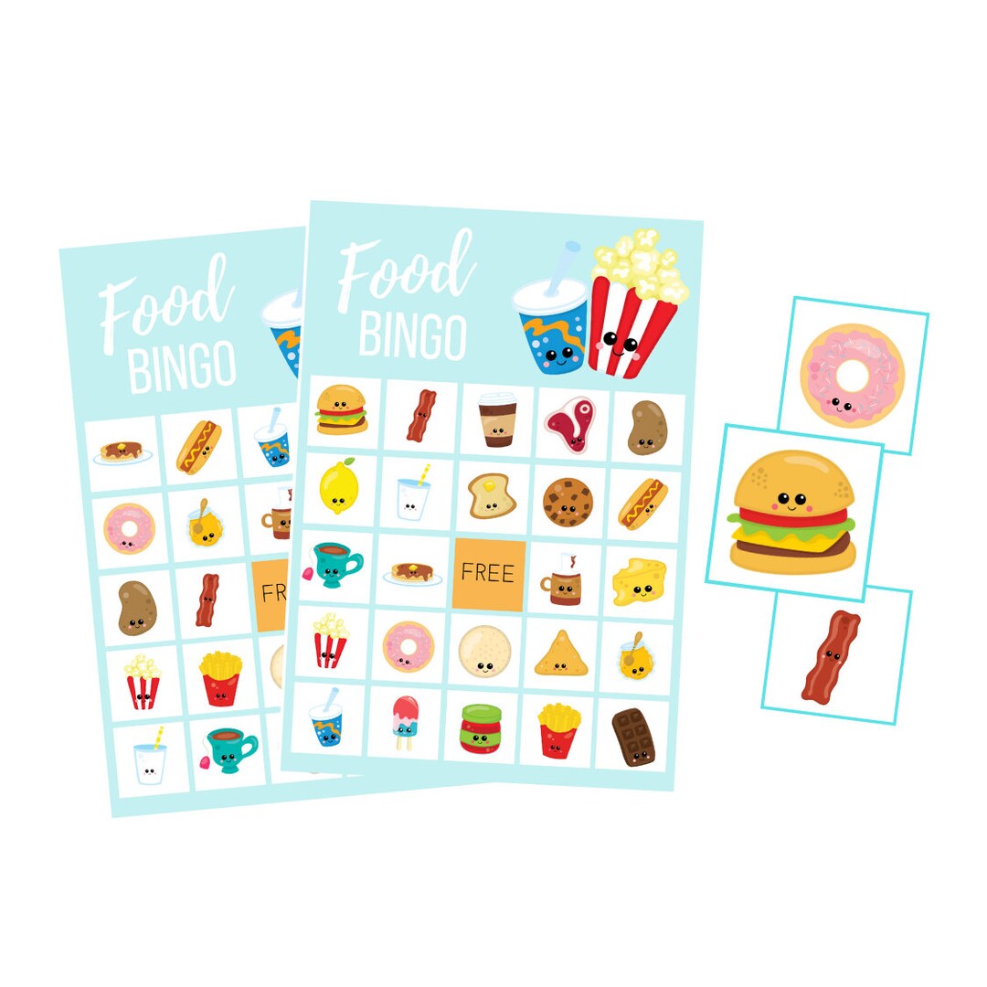 Printable Food BINGO Game, Kawaii Restaurant Digital Download for Kids ...
