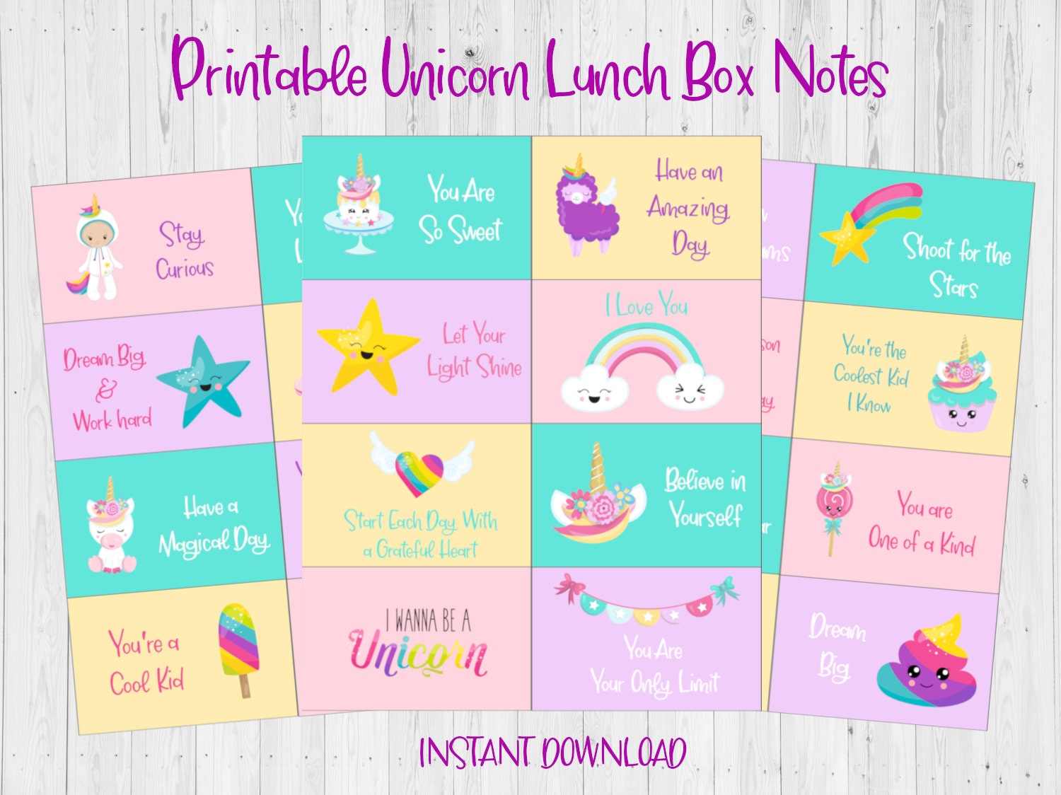 Lunchbox Notes for Kids Bundle, Rainbow Unicorn Back to School Notes ...