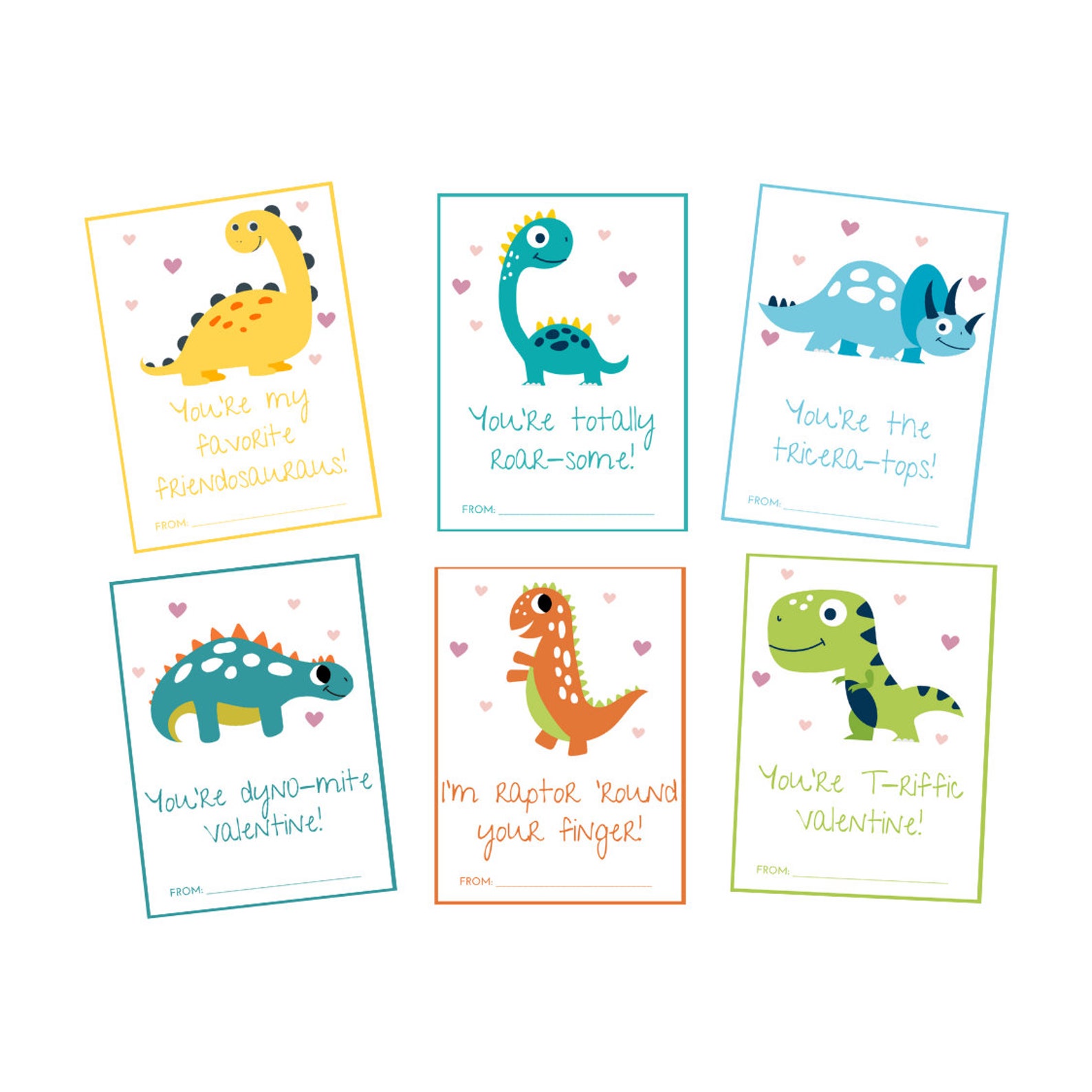Printable Dinosaur Valentines Day Cards for Kids, School Valentines ...