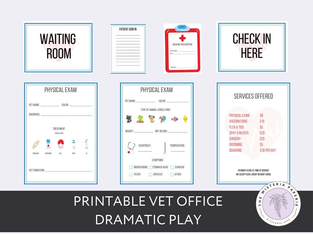 Printable Vet Clinic Dramatic Play for Kids, Pretend Play Digital ...