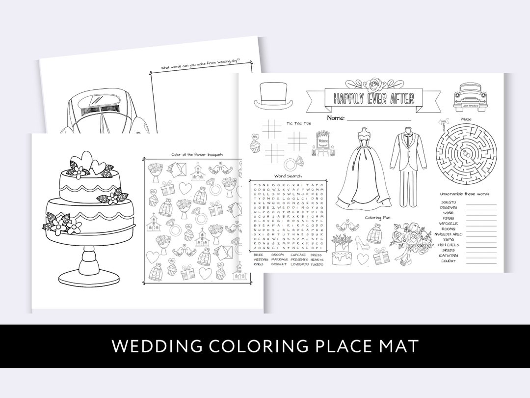 Printable Wedding Coloring Place Mat, Reception Activity Digital ...