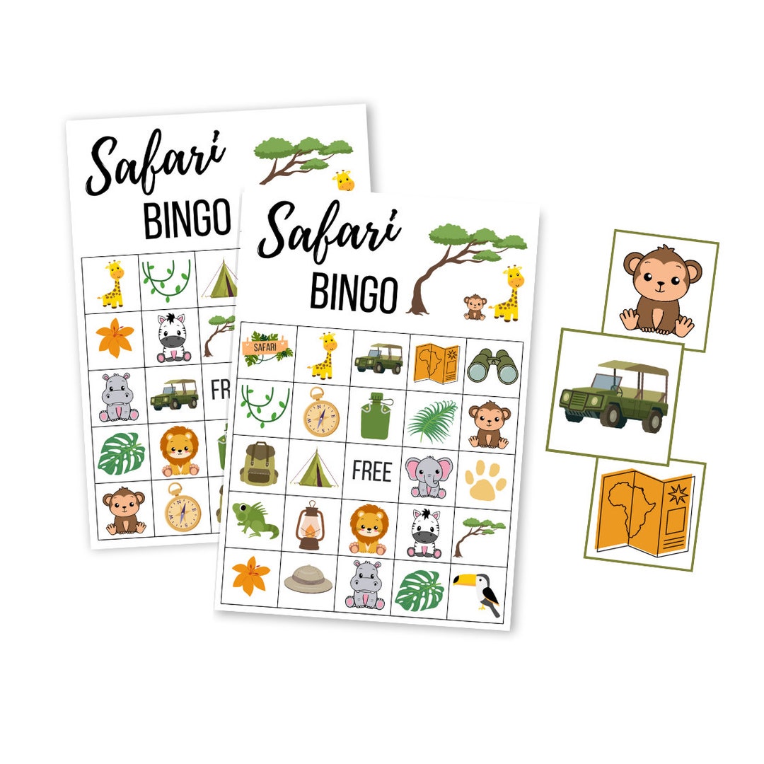 Printable Safari BINGO Game, First Birthday Party Digital Download ...