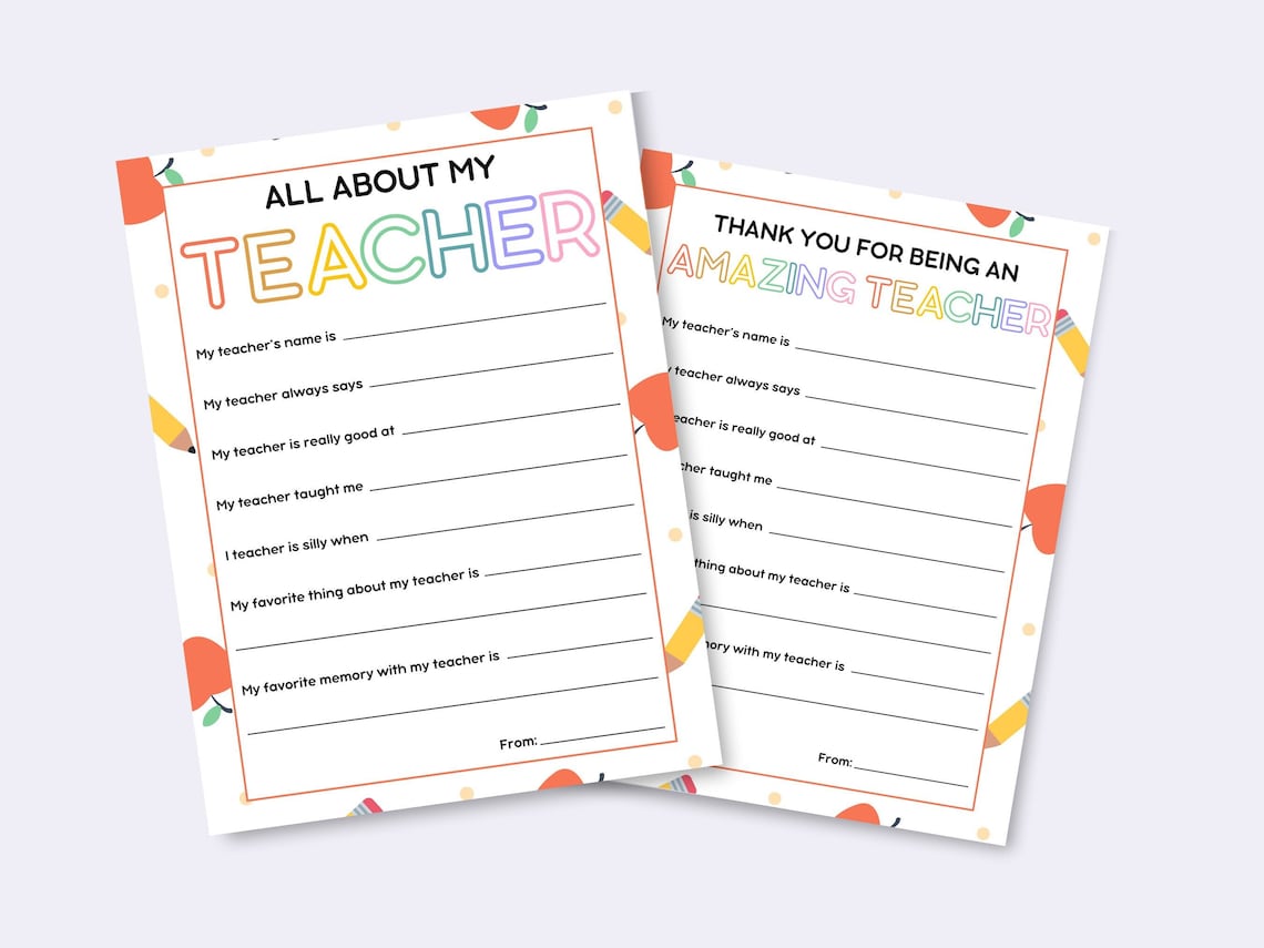 Teacher Appreciation Printable, All About My Teacher Interview, Last ...