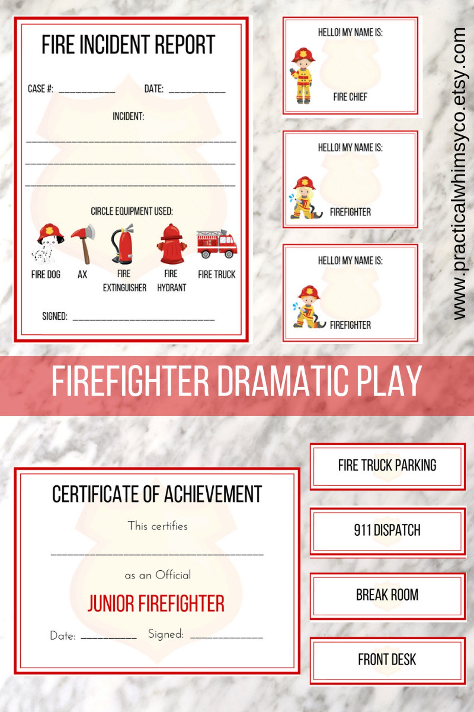 Printable Firefighter Dramatic Play, Pretend Play Fire House Digital ...