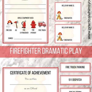 Printable Firefighter Dramatic Play, Pretend Play Fire House Digital ...
