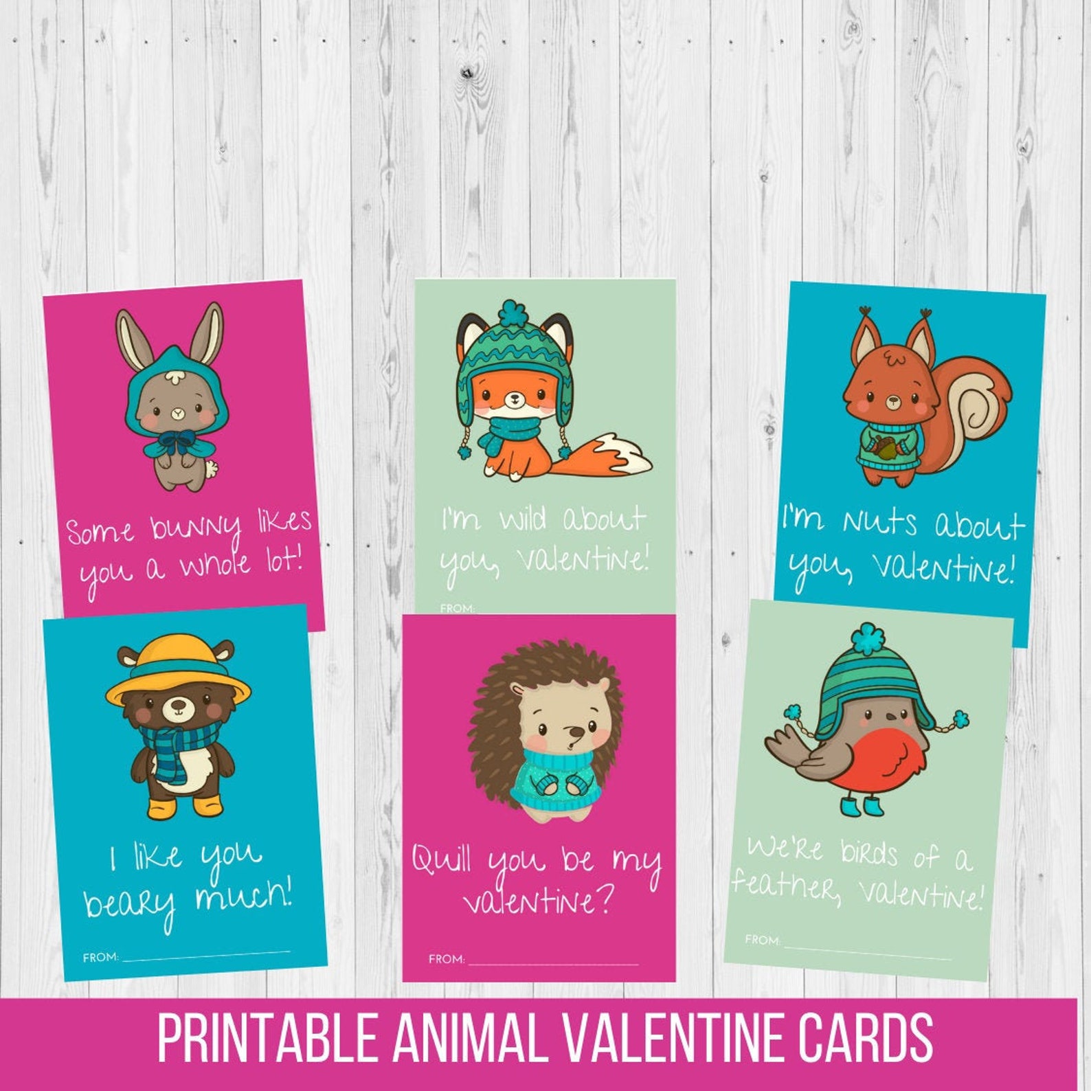 Animal Valentines Day Card for Kids, Woodland Animal Printable ...