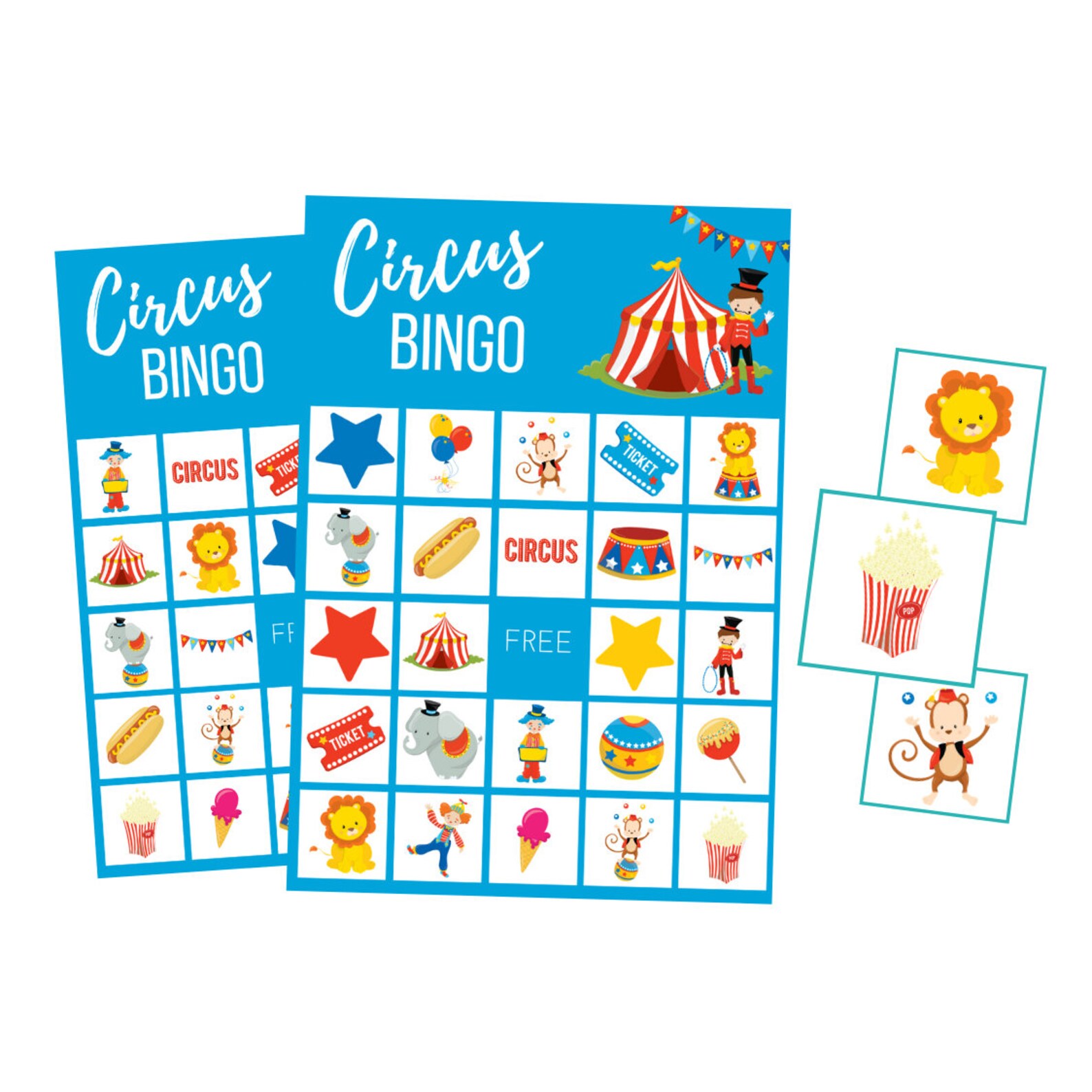 Printable Circus BINGO Game, Clown Instant Download, Animal Digital ...