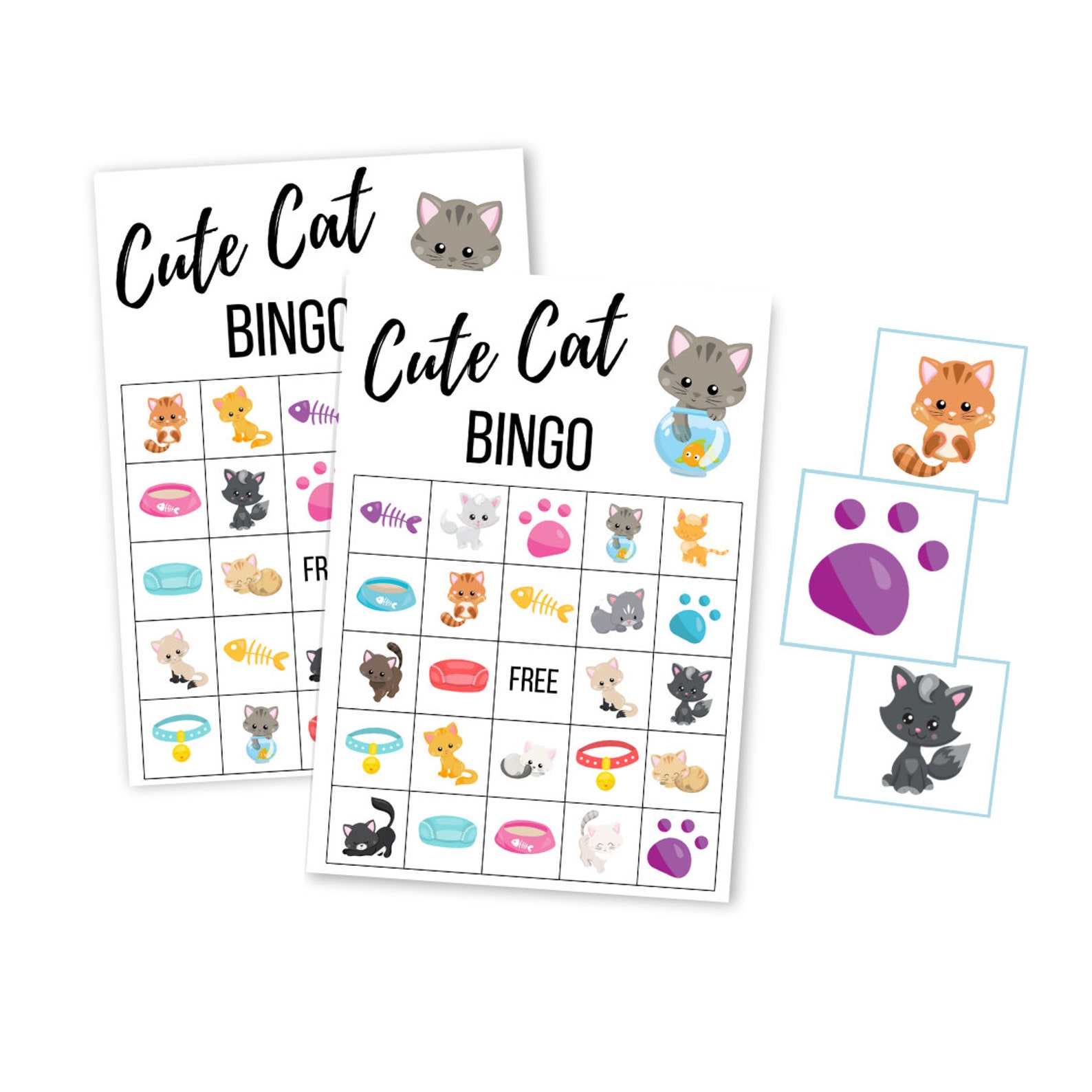 Cat BINGO Game Printable, Cute Cat Digital Download, Kids Birthday ...