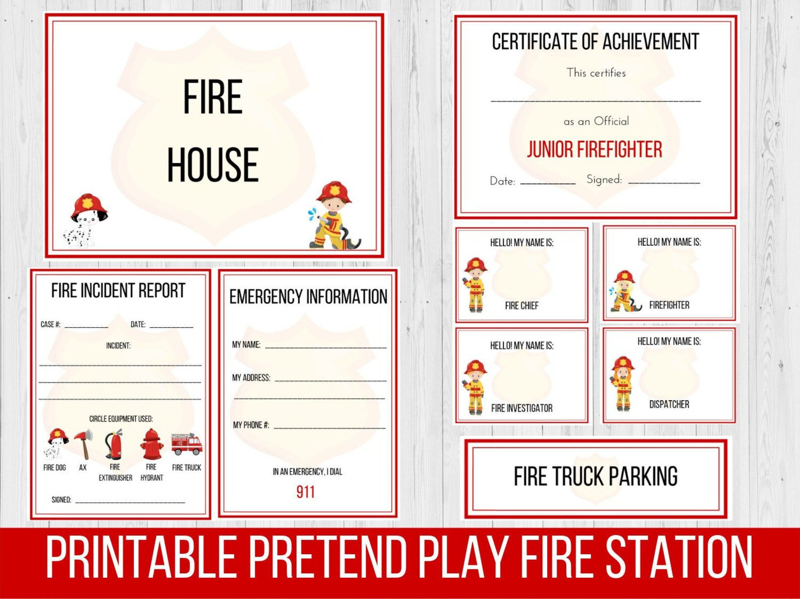 Printable Firefighter Dramatic Play, Pretend Play Fire House Digital ...