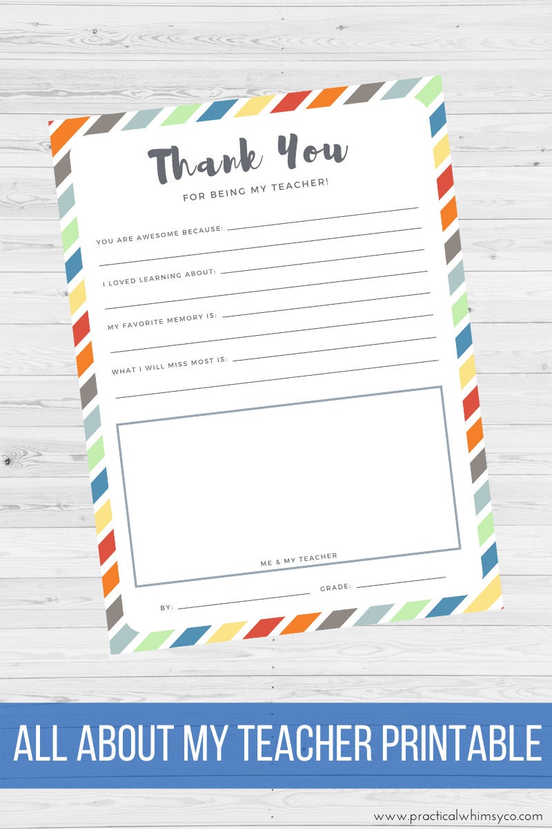 Teacher Appreciation Printable, All About My Teacher Interview, Last ...
