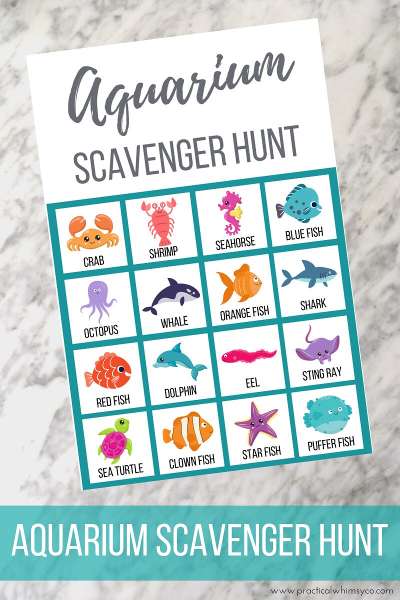 Aquarium Scavenger Hunt Printable for Kids, Ocean Animals Digital ...