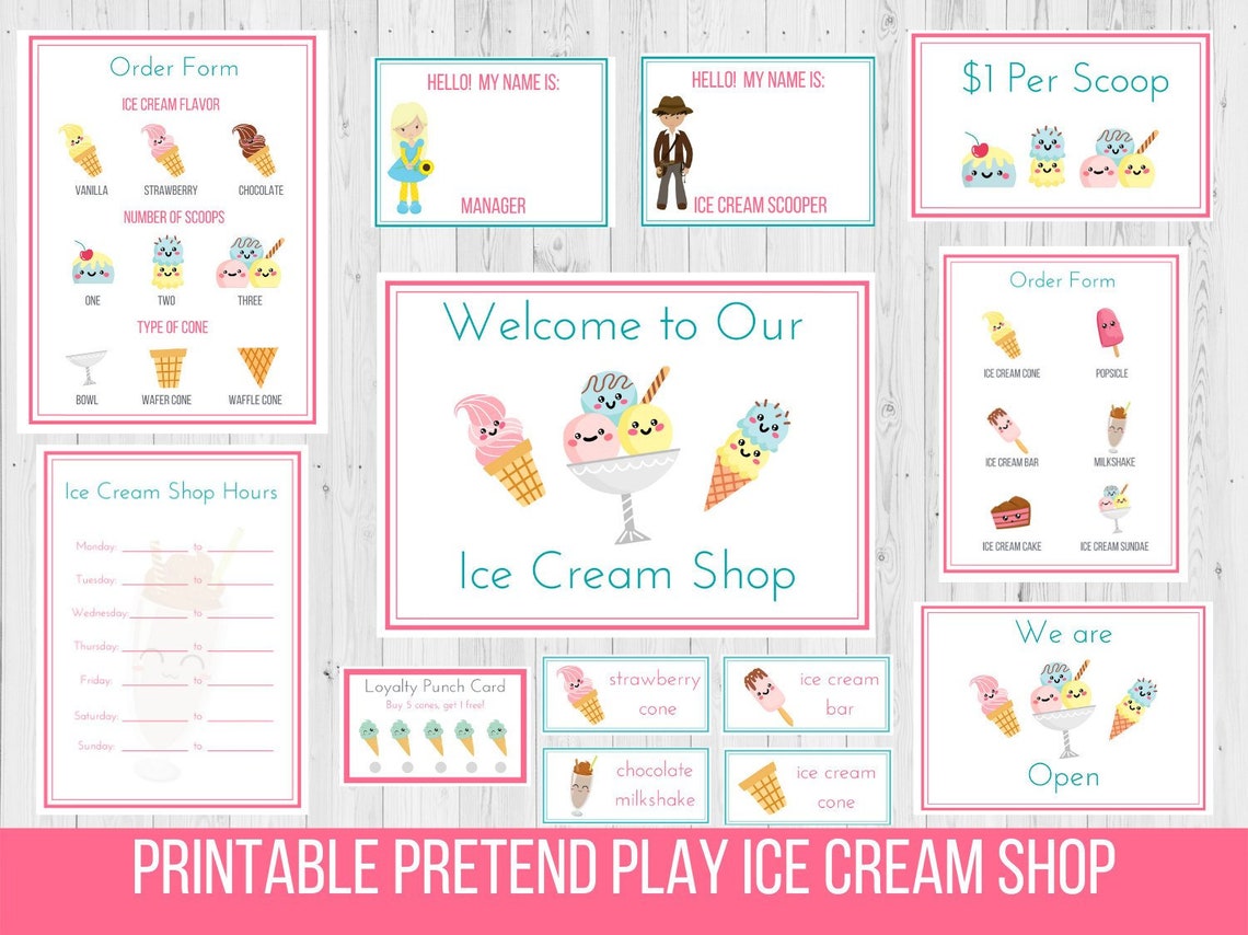 Printable Ice Cream Shop Pretend Play for Kids, Sweet Dramatic Play ...